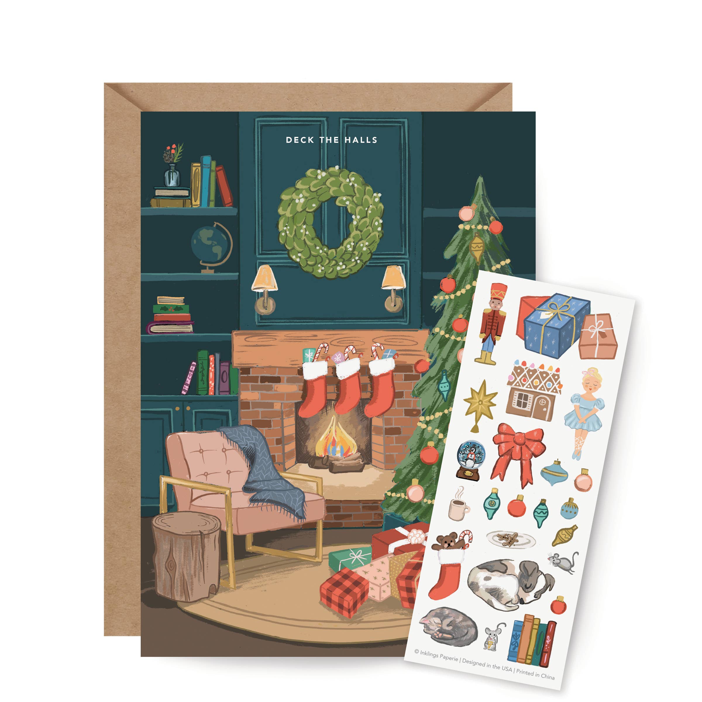 Sticker Scene Card - Cozy Fireplace – Graphic-Poetry Stationery Shop